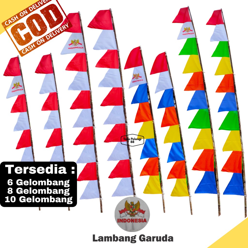 Jual Bendera Umbul-Umbul Warna Merah Putih Garuda Panjang Segitiga Termurah 6/8/10 Gelombang ...