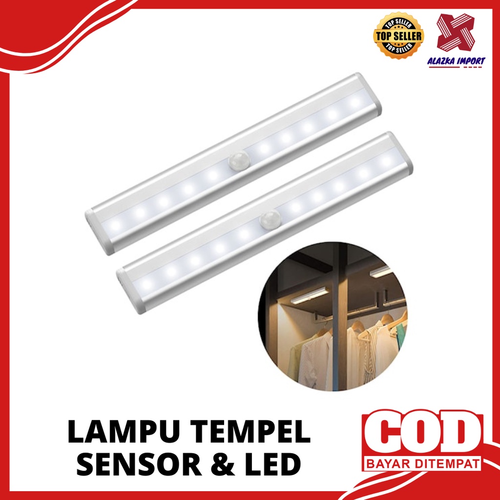 Jual LAMPU TEMPEL LED PANJANG SENSOR DINDING LEMARI TEMPAT TIDUR TERANG ...