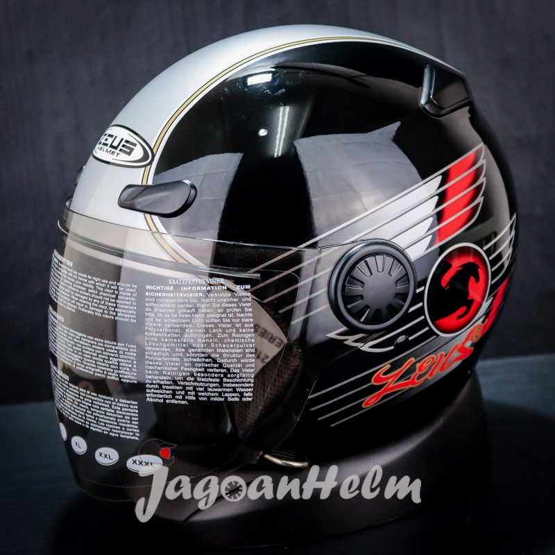 Jual ZEUS Helm ZS210B RETRO | BLACK/DD65 SILVER| PATTERN ZS 210B | 210 ...