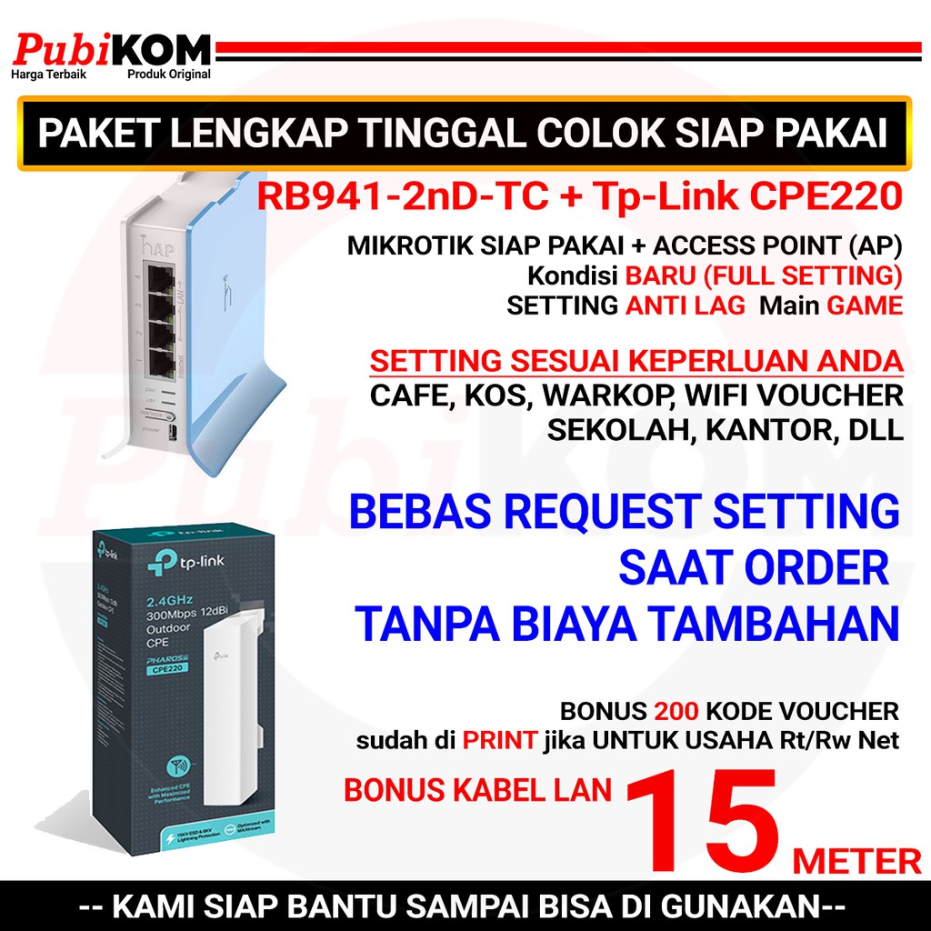Jual Paket Full Setting Mikrotik Rb941 2nd Tc Tp Link Cpe 220 Siap
