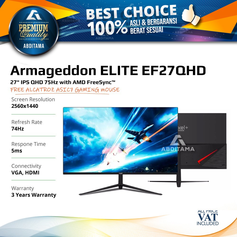 Jual Monitor LED Armageddon ELITE EF27QHD 27" IPS 1440P 75Hz DVI HDMI ...