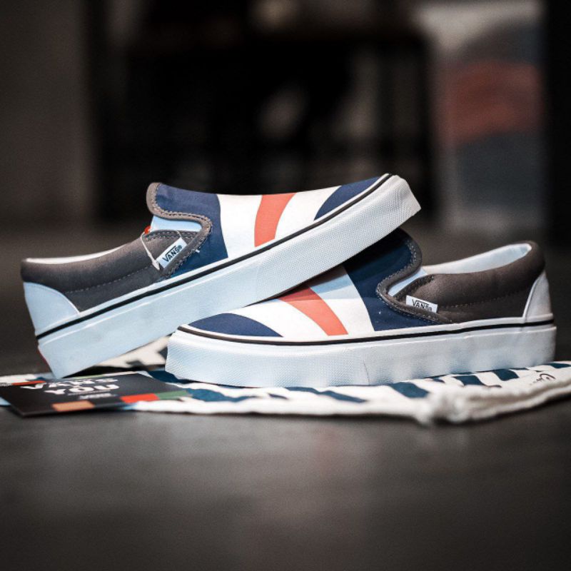 Jual Vans Slip on Custome Made For You Blue/White/Spice Orange Original ...