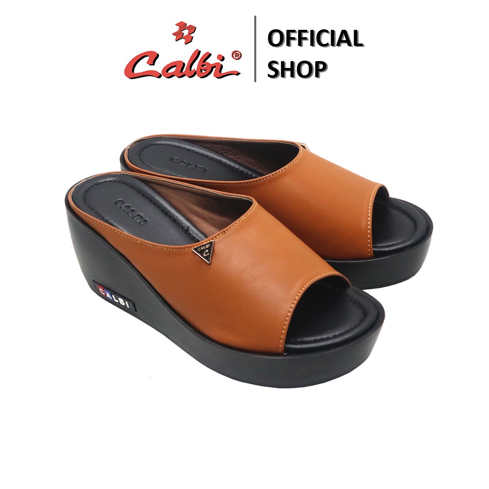 Jual CALBI Sandal Wedges Perempuan 7cm Selop Kulit OOTD Simple - KLE ...