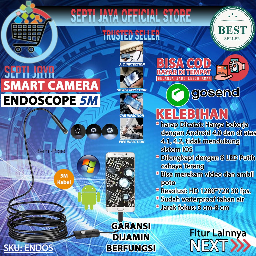 Jual Endos Camera Mini Android Endoscope 5 Meter 720P Waterproof IP67 Anti air Kamera Micro ...