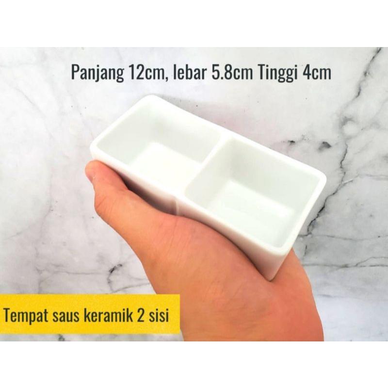 Jual Piring Saus Dua Sisi Keramik Putih 2 in 1 Mayones Sambal Tomat ...