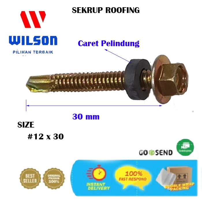 Jual BAUT SEKRUP ATAP ROOFING SCREW #12 X 30 WILSON | Shopee Indonesia
