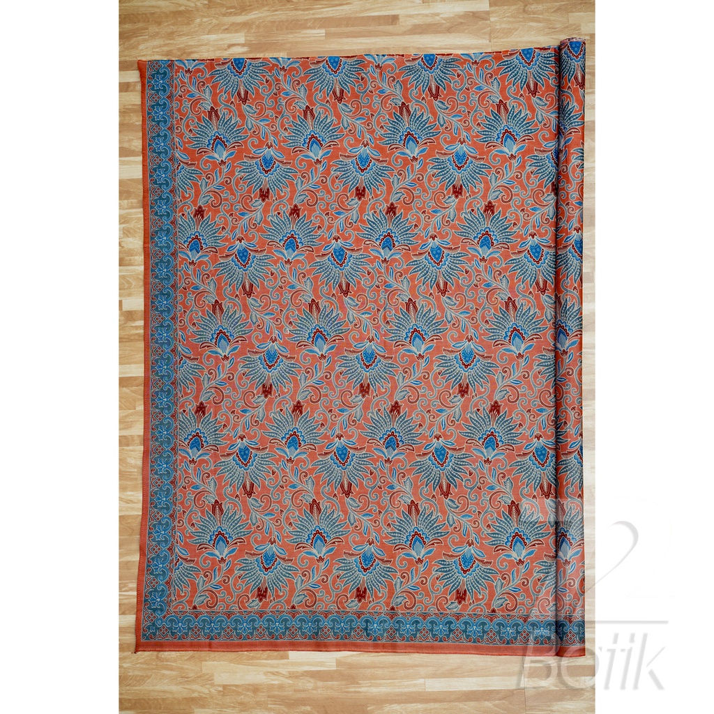 Jual KAIN BATIK KATUN Premium Motif Kembang Merak Warna Orange Abu Biru ...