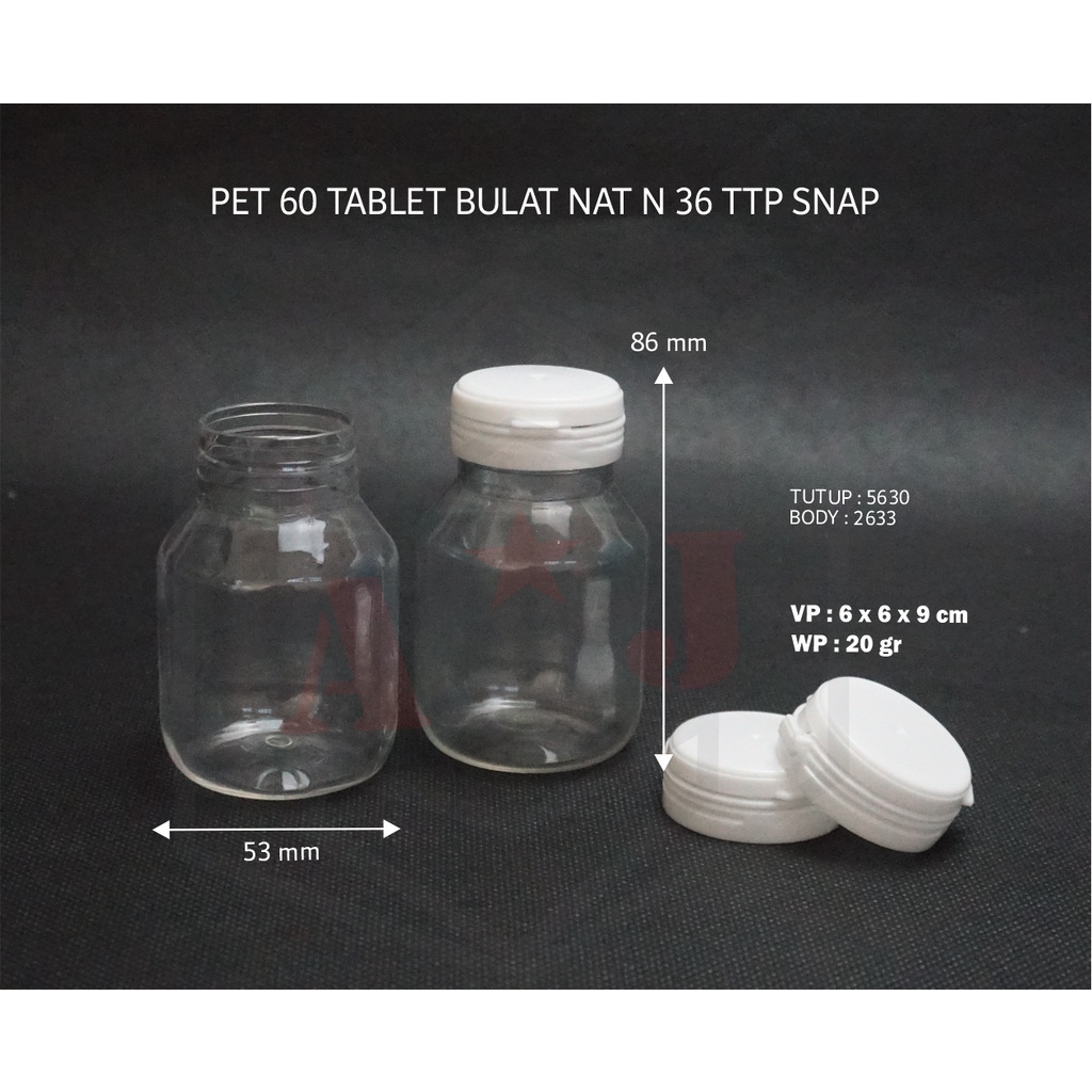 Jual Botol Obat 60 Tablet Bulat Natural Snap / Botol Kapsul / Botol ...