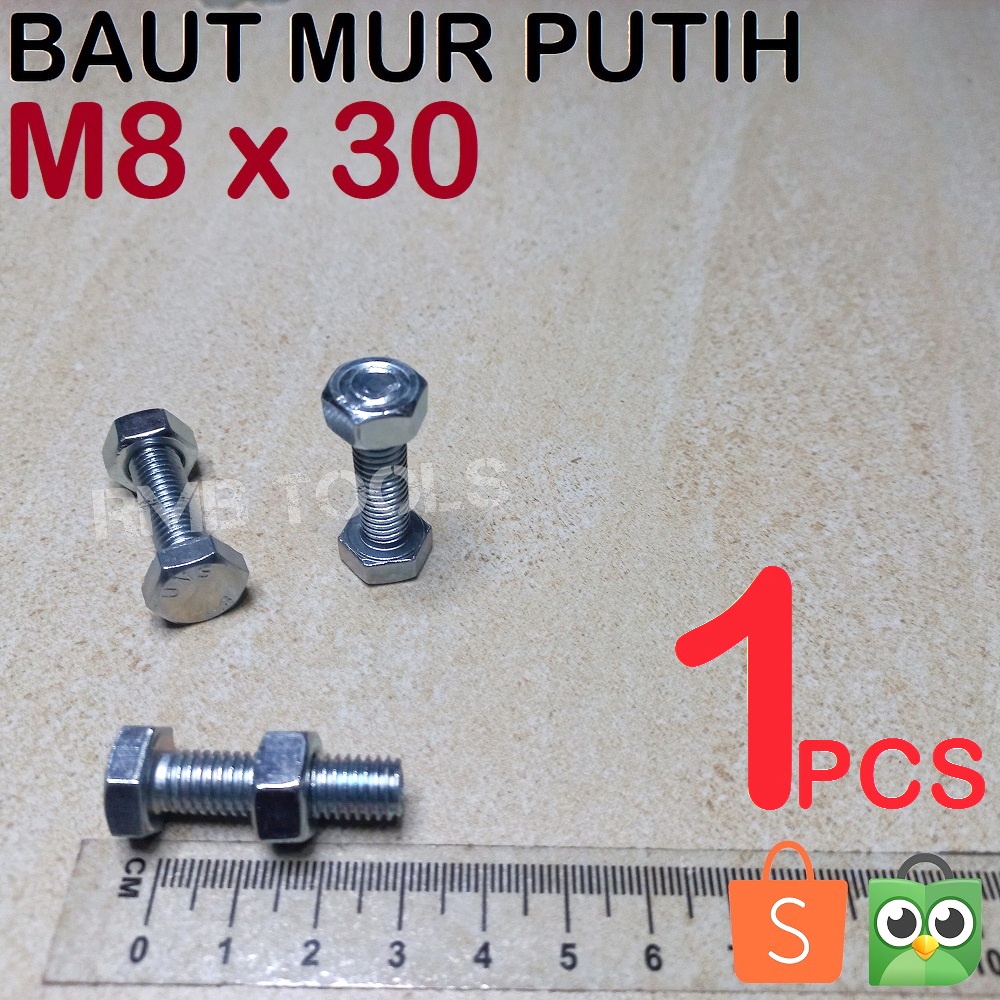 Jual M10x30 Baut Mur Besi Putih BMP Kunci 17 Pitch 1.50 M10 / BMP M10 x 30 Grade 4.6 Baut 17 ...