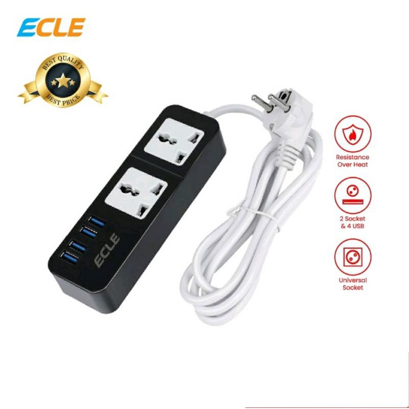 Jual ECLE Smart Power Strip Stop Kontak Colokan Listrik 2 Power Socket + 4 USB Port Fast ...