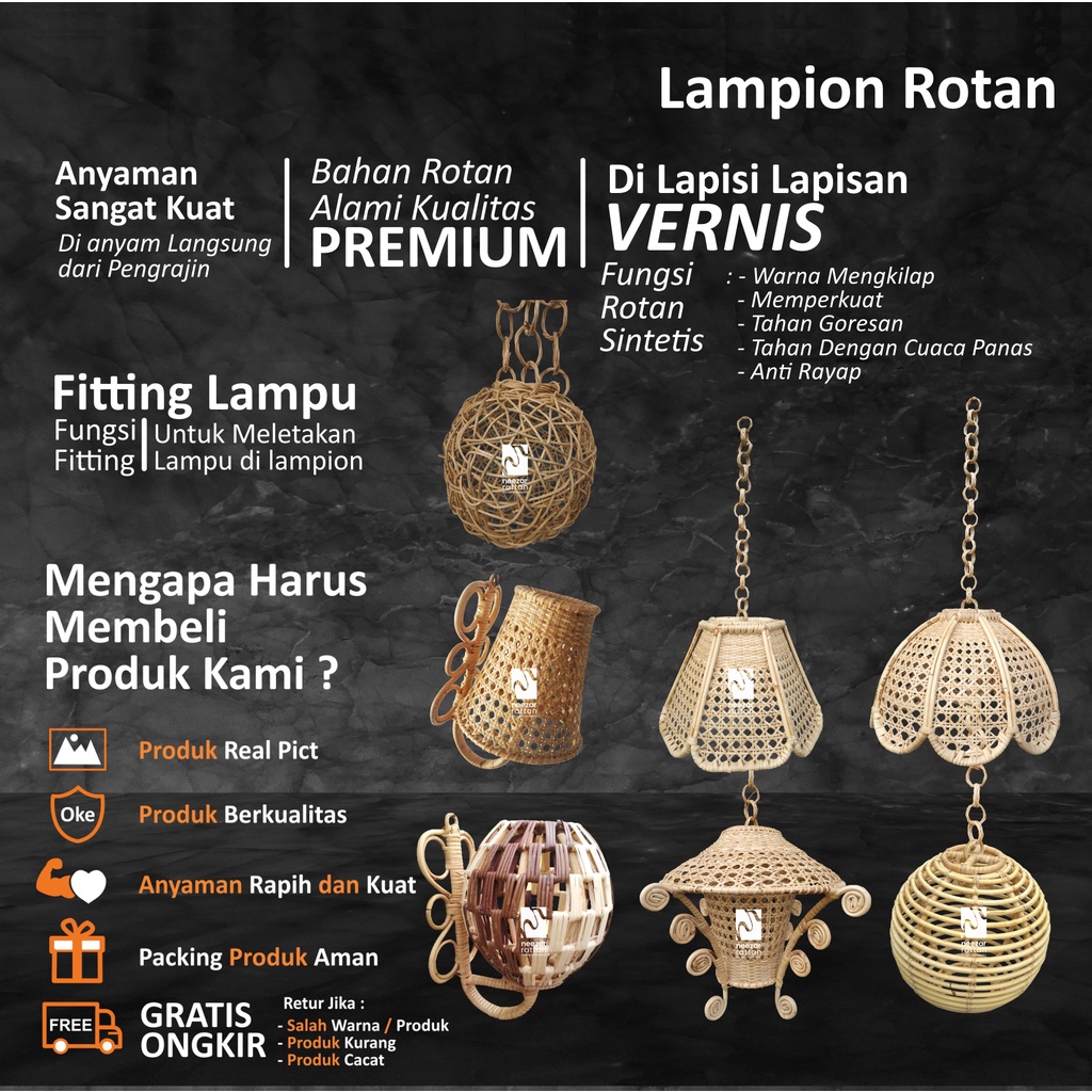 Jual Kap Lampion Rotan, Lampu Hias Gantung dan Dinding Cafe Restoran ...