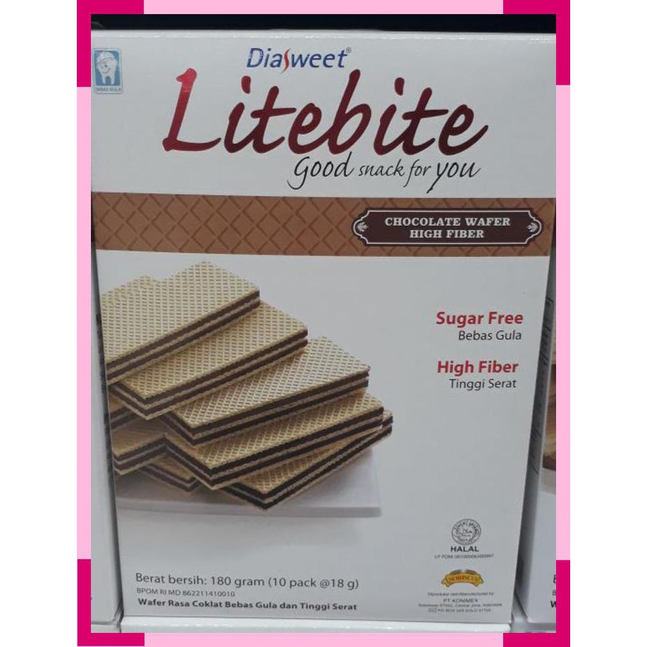 Jual Diasweet litebite chocolate wafer high fiber low sugar 180 gram ...