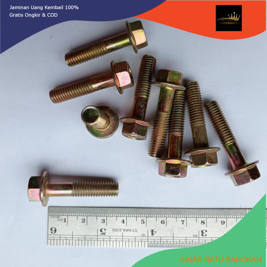 Jual FLANGE BOLT M8X35 / BAUT TOPI M8 X 35 KUNING KUNCI 12 PANJANG 3,5CM 3,5 CM KUNCI RING 12 ...