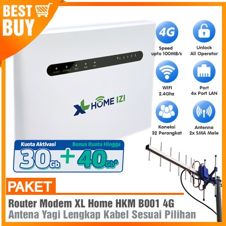 Jual Paket Router Modem Wifi 4G XL Home HKM B001 + Antena Yagi Grid ...