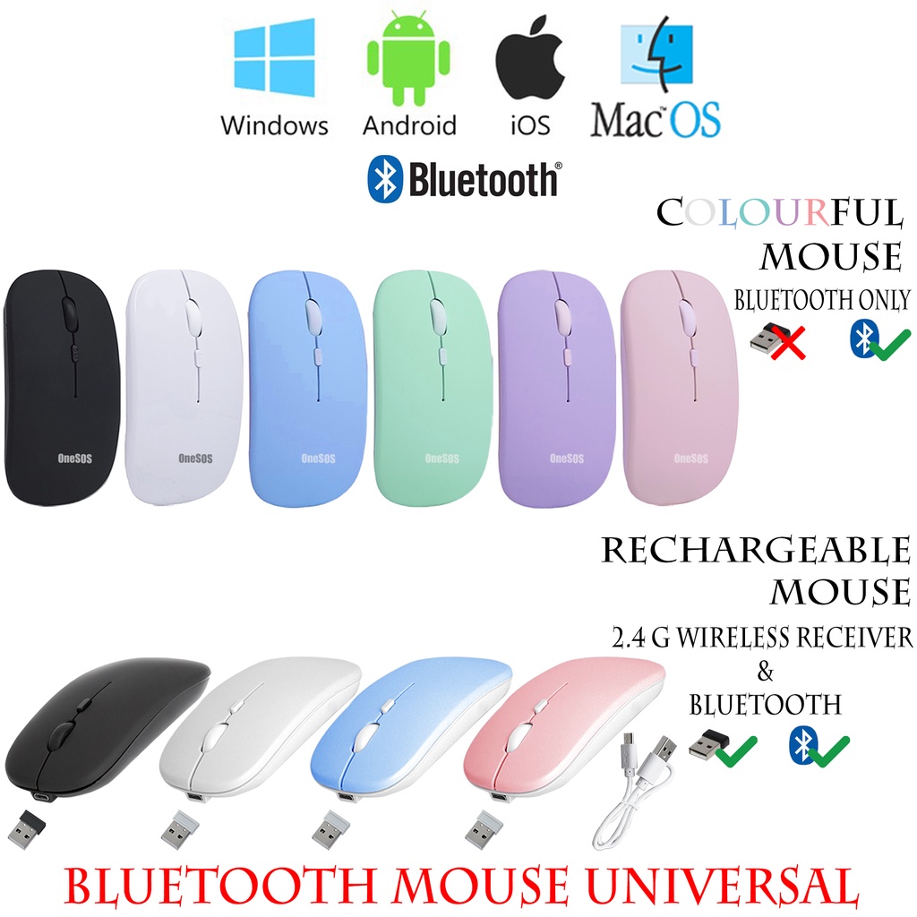 Jual Mouse Wireless Bluetooth Mouse Silent Klik Warna Macaron Dengan Desain Minimalis Slim