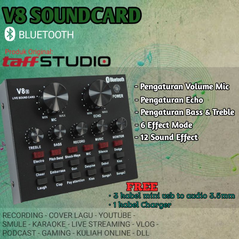 Jual Soundcard audio interface V8 V8s Taffstudio murah best seller ...