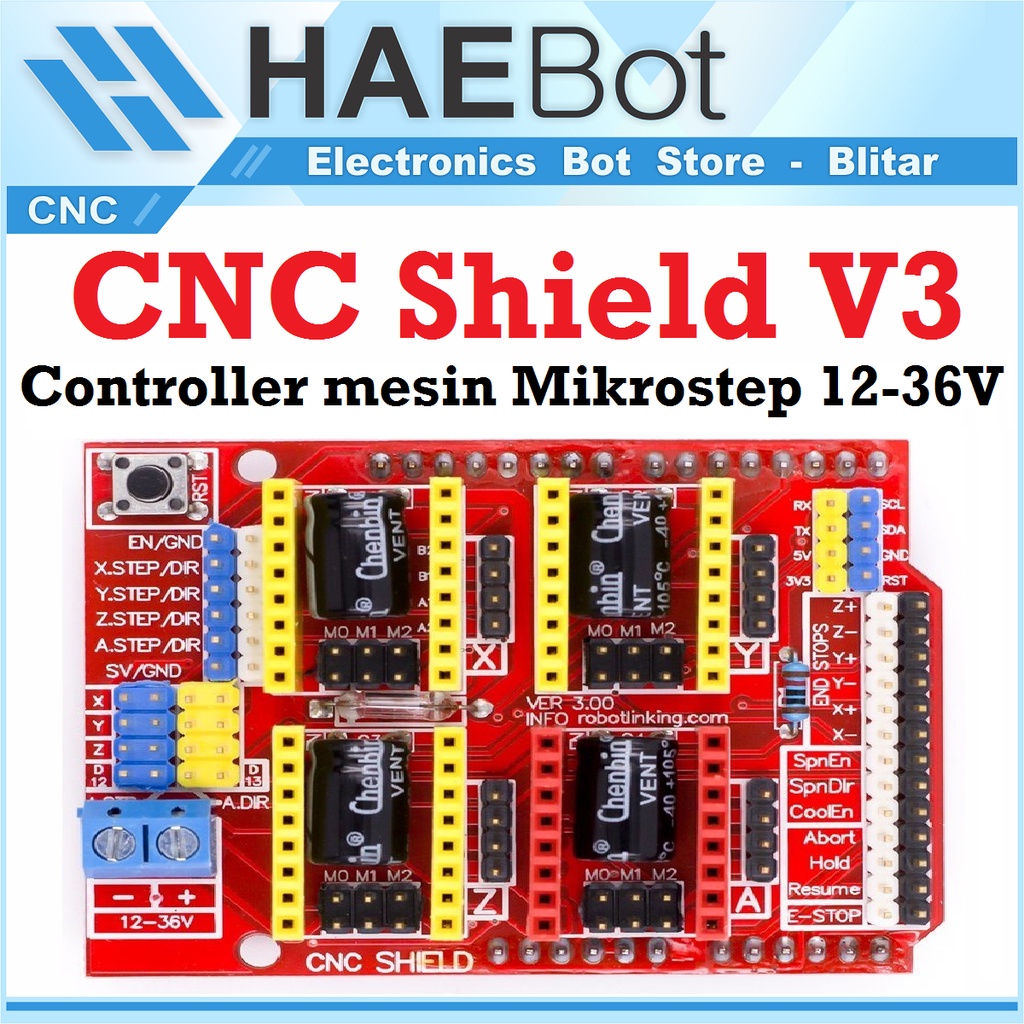 Jual [HAEBOT] CNC Shield V3 4 Slot Motor Driver Arduinoo RepRap 3D Printer Mesin A4988 DRV8825 ...
