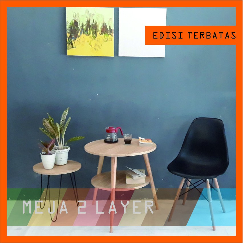 Jual MEJA MINIMALIS BULAT 2 LAYER KAKI BUBUT KAYU, MEJA TAMU SOFA ...