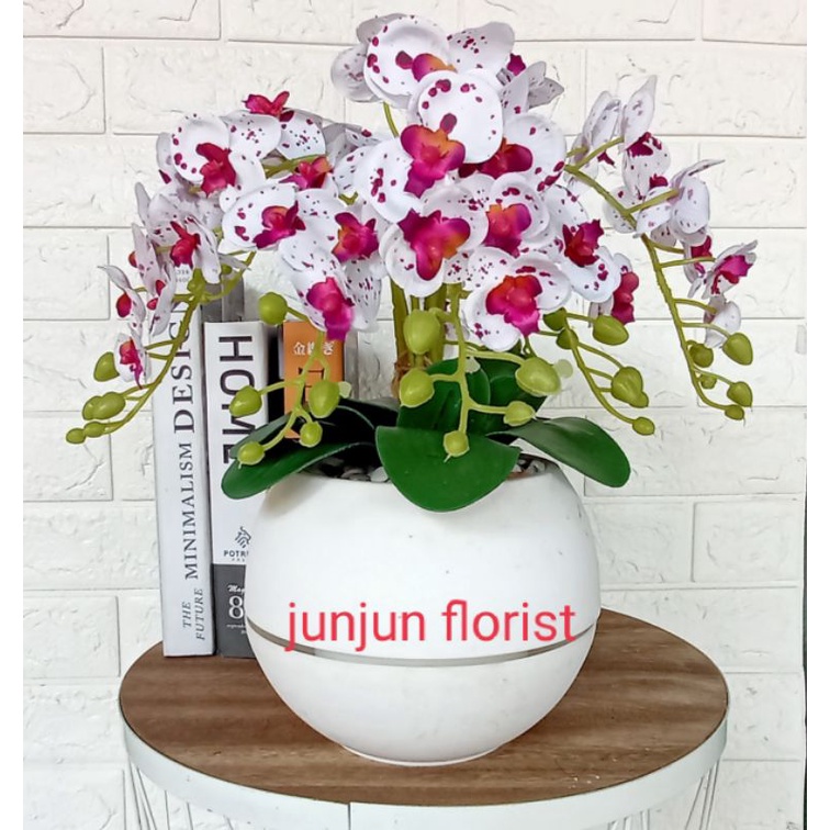 Jual bunga anggrek bulan kain artificial pot Bola//bunga anggrek ...