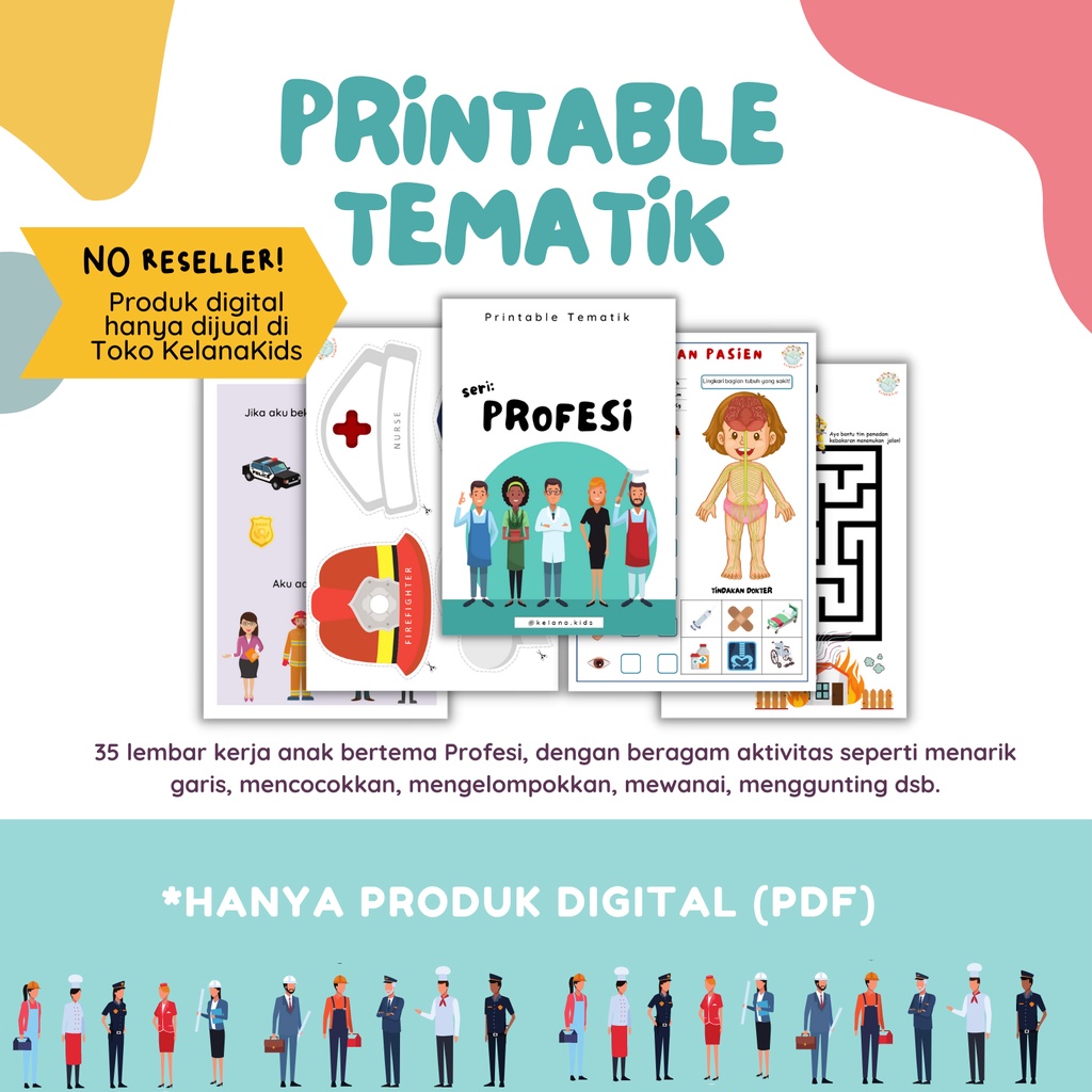 Jual Printable Worksheet Tematik Mengenal Profesi 35 Lembar Kerja