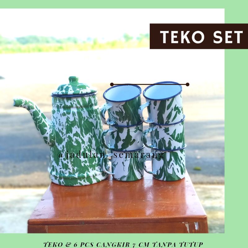 Jual Set Teko Tinggi + 6 Gelas 7cm Enamel Blek Seng Kaleng Jadul Vintage | Shopee Indonesia