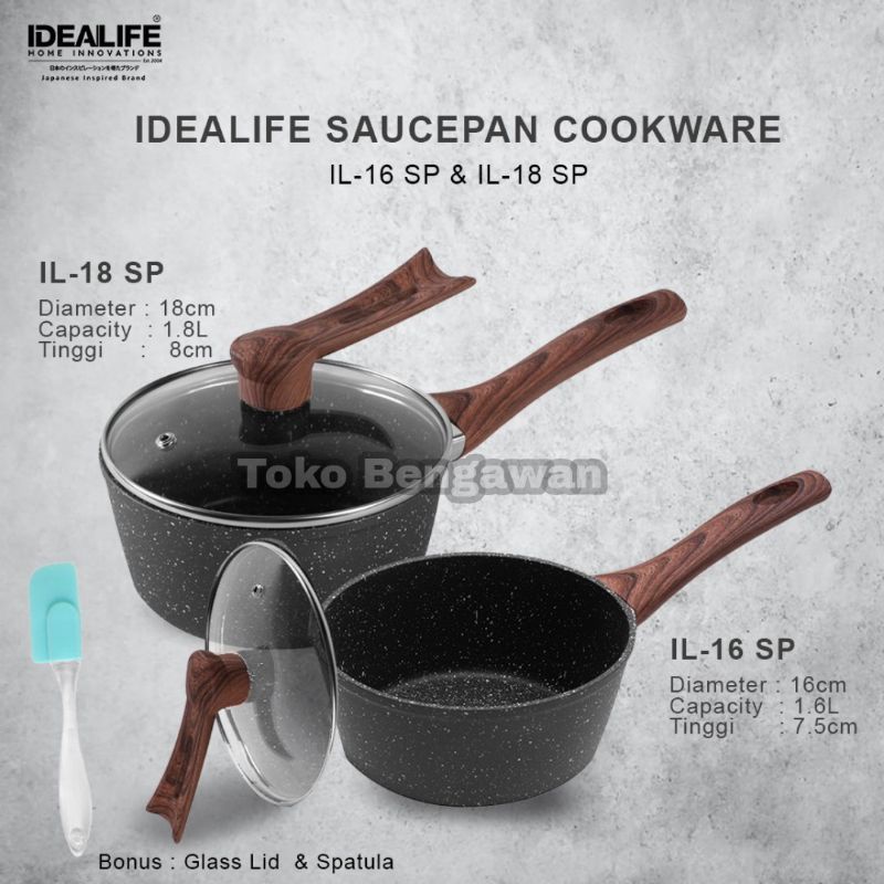 Jual IDEALIFE Sauce Pan MARBLE Panci Susu + TUTUP (Bonus Solet Mini ...