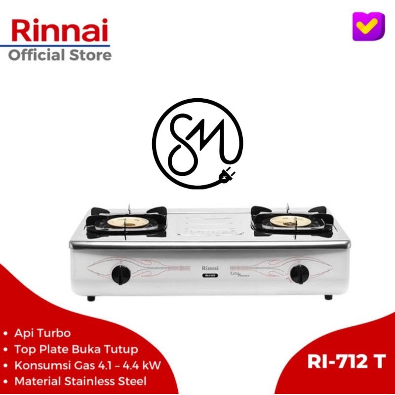 Jual Kompor Gas Rinnai RI-712T / 712TG putih / hitam 2 tungku Api Turbo ...