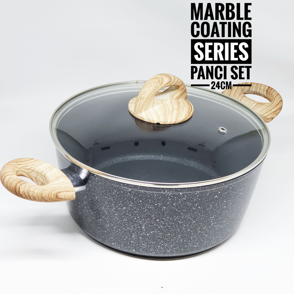 Jual Panci Kuping Marble Coating Tutup Kaca Dutch Oven Yoshikawa 24cm ...