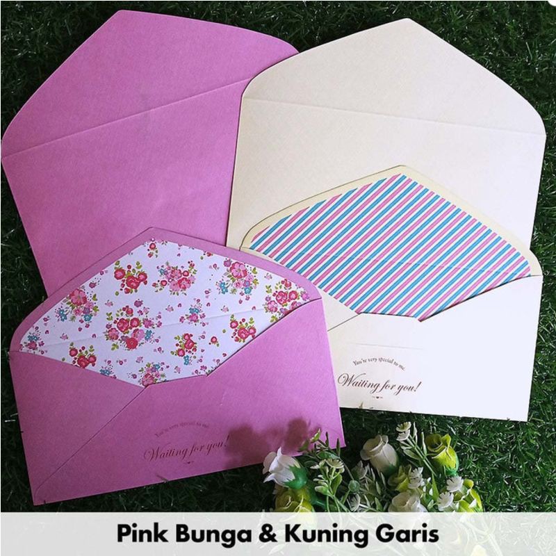 Jual Amplop Surat / Kartu Ucapan / Wedding - Pink Bunga & Kuning Garis ...