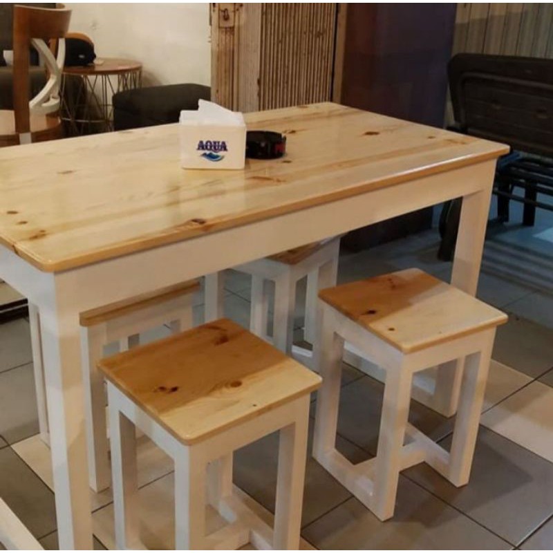 Jual meja makan/meja cafe/meja resto minimalis kayu jati belanda | Shopee Indonesia