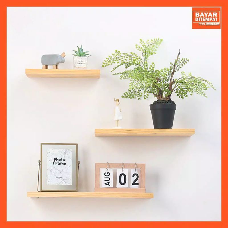 Jual Rak Dinding Kayu Solid Natural (Floating Self) | Shopee Indonesia