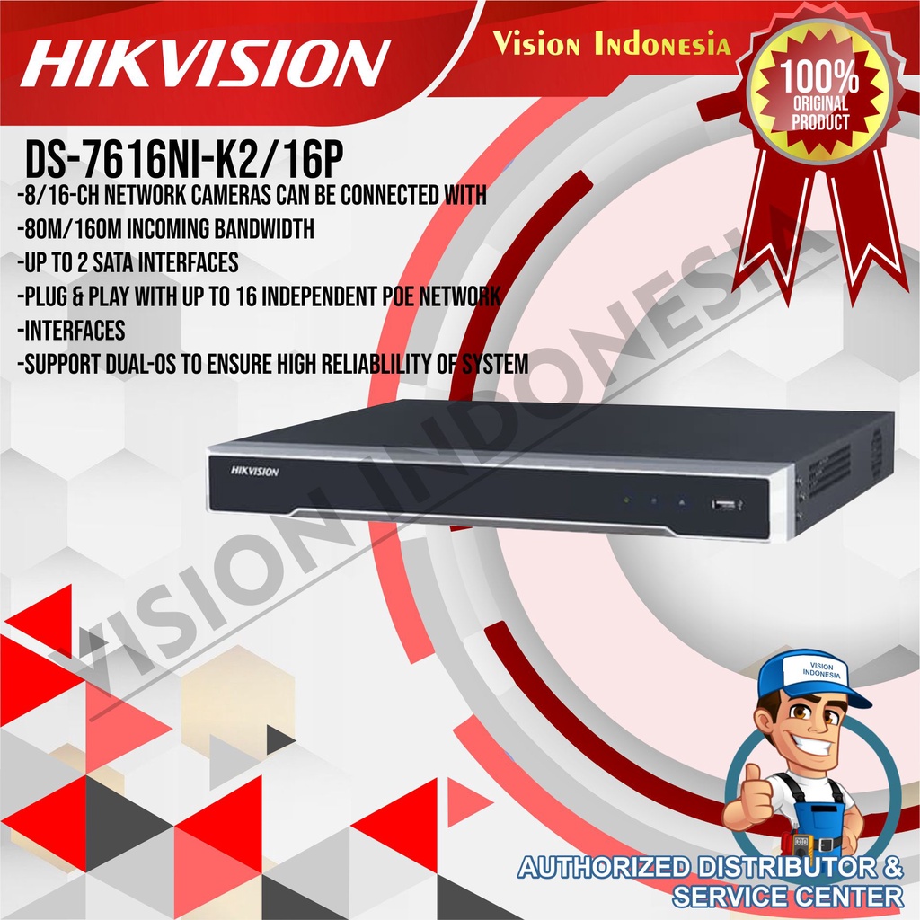 Jual HIKVISION NVR POE 16CH DS-7616NI-K2/16P - 4K Resolution | Shopee Indonesia