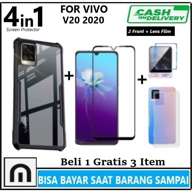 Jual PROMO Paket 4in1 Case Vivo V20 2020 V20 2021 Casing Transparan + Anti Gores Kaca Full Layar ...