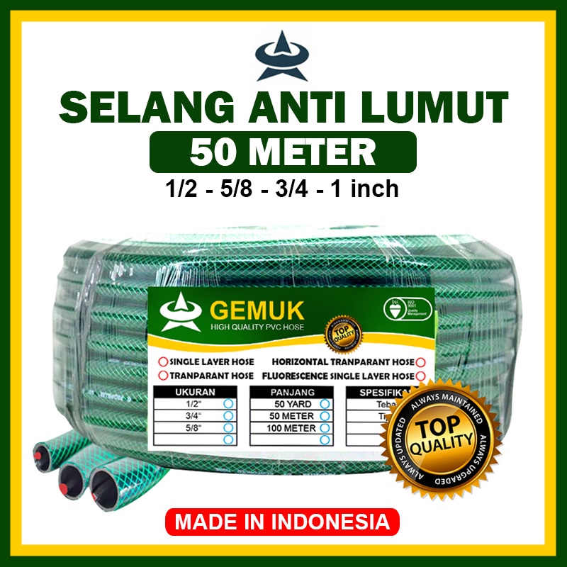 Jual GEMUK Selang Air 50 Meter 1/2 5/8 3/4 1 Inch Selang Benang Anti ...