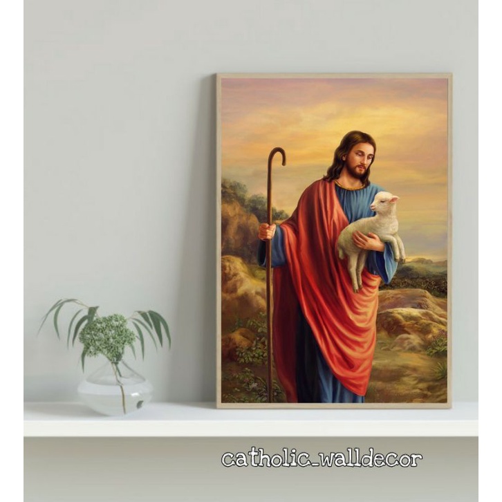 Jual Hiasan dinding rohani Kristen Katolik Gambar Tuhan Yesus gembala ...