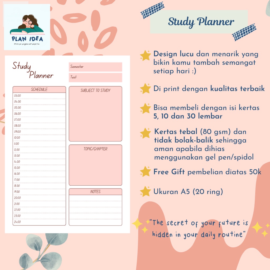 Jual Study Planner/To Do List/Study Plan Schedule Organizer/Refill ...