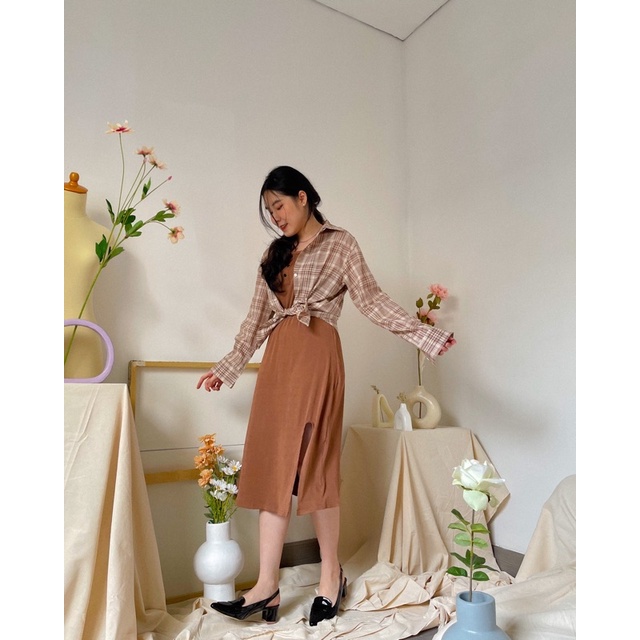 Jual KANON - Kazumi Dress Set - Set dress rajut dan kemeja flanel ...