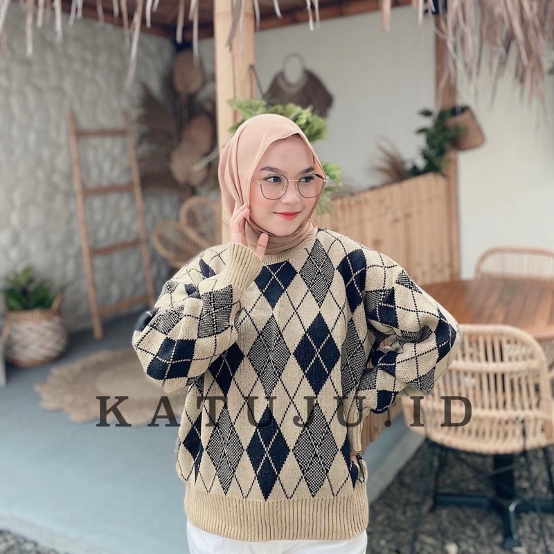 Jual SWETER RAJUT MOTIF GARIS SPIDER| BLOUSE RAJUT TEBAL PREMIUM HEXA ...