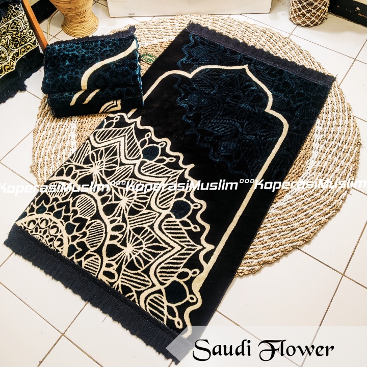Jual Sajadah Hitam Turki Turkey Motif Bunga Black White Sejadah Super ...