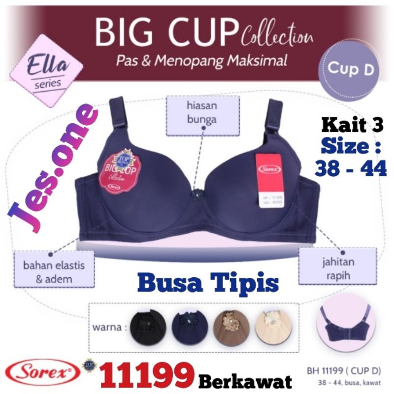 Jual SOREX 11199 Bra BH Berkawat Busa Tipis Cup D kait 3 sz 38 - 44 ...