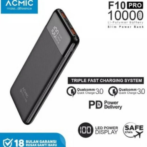 Jual POWERBANK ACMIC F10 PRO F10PRO 10000mAh QUICK CHARGE 3.0 POWERDELIVERY | Shopee Indonesia