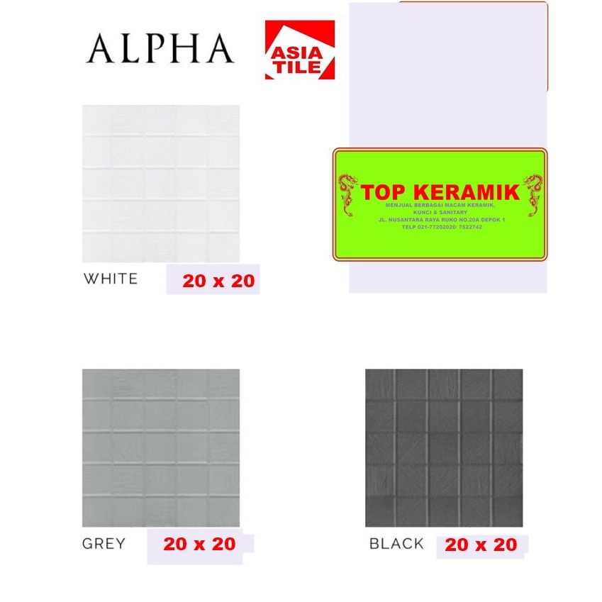 Jual Keramik Lantai Asia 20x20 Alfa Series (White, Grey, Black) Kw 1 ...