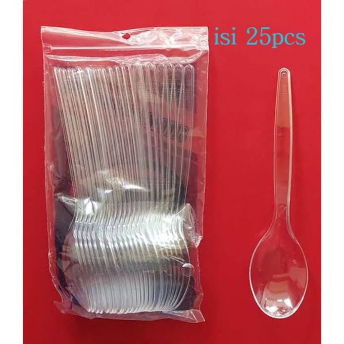 Jual sendok plastik bening isi 25pcs | sendok putih bening | sendok ...