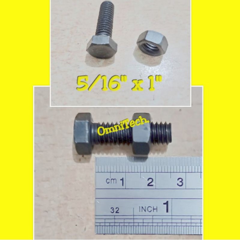 Jual Baut Mur Hex Hexagon UNC BM NC Besi Hitam 5/16" x 1" Panjang 2,5cm Kunci 12 Drat Kasar 5 ...