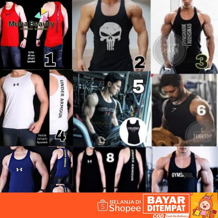 Jual (Random) Kaos Singlet pria gym fitness untuk olahraga bahan nyaman ...