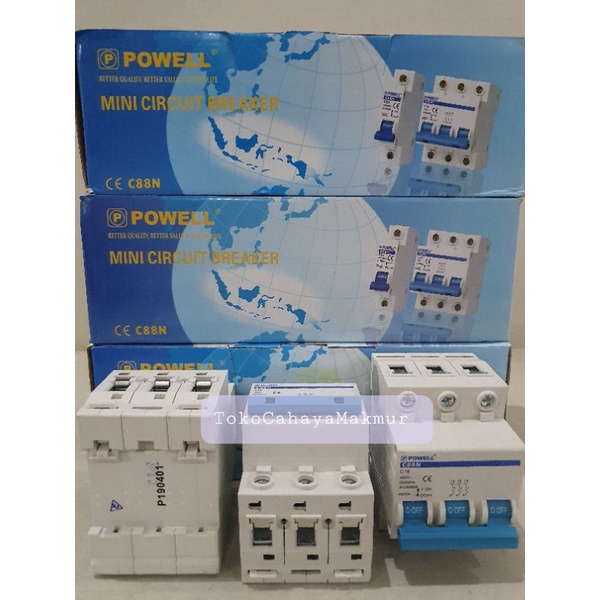 Jual MCB Stut 3P 3Phase Powell 16A,20A,25A,32A,40A,50A,63A SNI ORIGINAL | Shopee Indonesia