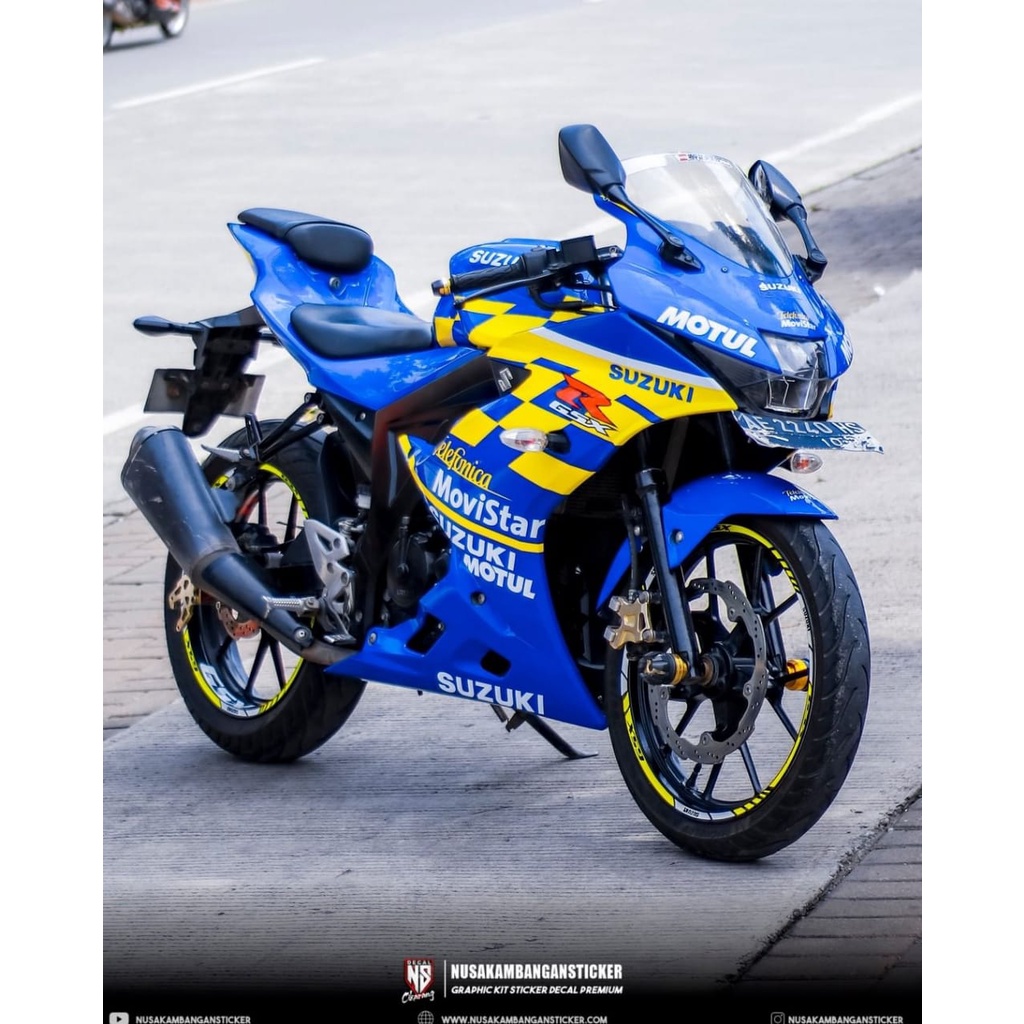 Jual Stiker Decal Motor Suzuki GSX 150 R Full Body Biru Kuning Grafis ...