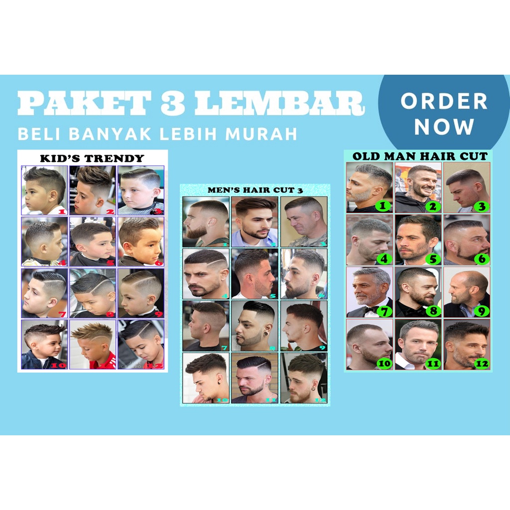 Jual paket 3 lembar Poster pangkas rambut anak / Model rambut pria ...