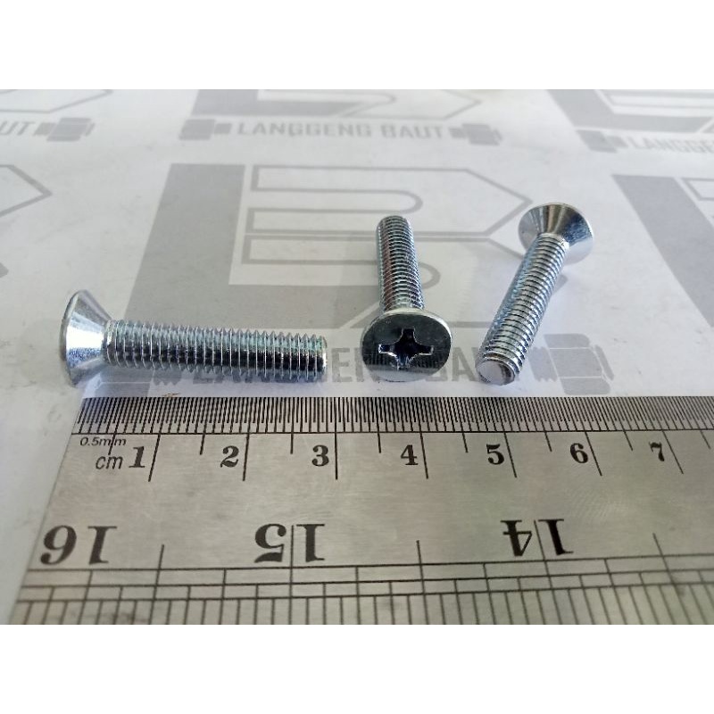 Jual Baut JF M6 x 30 Galvanis / Machine Screw M6x30 Kepala Obeng Rata | Shopee Indonesia