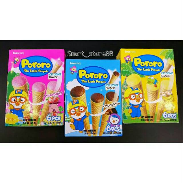 Jual PORORO CONE SNACK STRAWBERRY | CHOCOLATE | BANANA 54GR | Shopee ...